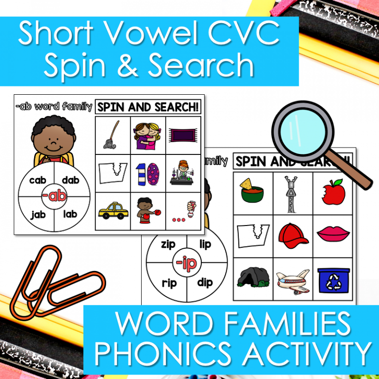 Short Vowel CVC Phonics Spin and Search - Clever School Teacher