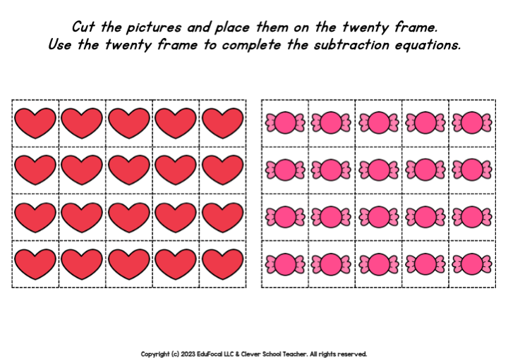 Valentines Subtraction 20 Frame - Clever School Teacher