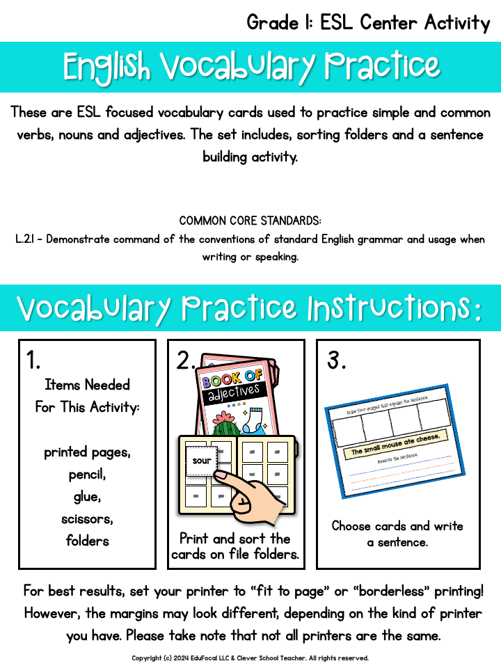 English Vocabulary Practice - Clever School Teacher
