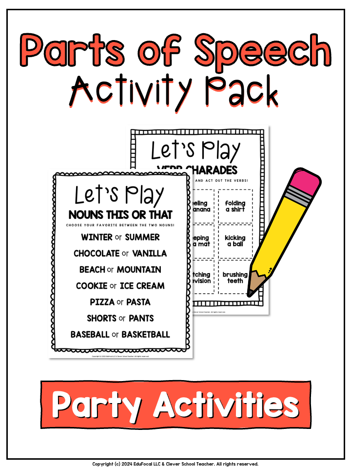 Parts of Speech Activity Pack - Clever School Teacher