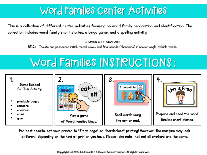 Word Families Center Activities - Clever School Teacher