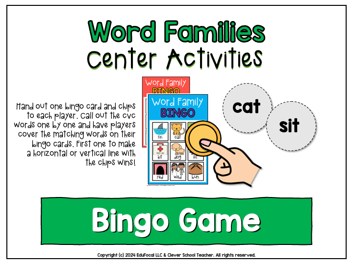 Word Families Center Activities - Clever School Teacher