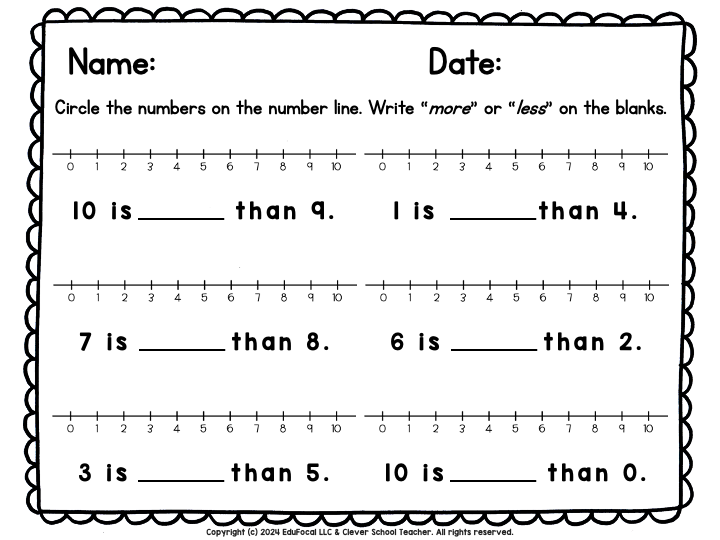 Comparing Numbers Activity Set - Clever School Teacher
