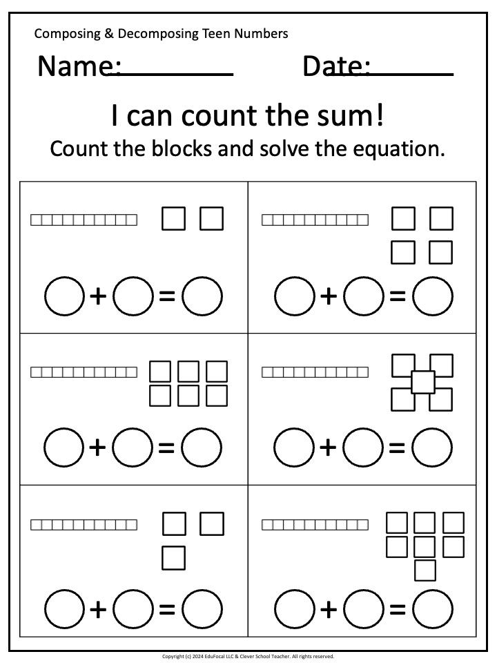Composing and Decomposing Teen Numbers - Clever School Teacher