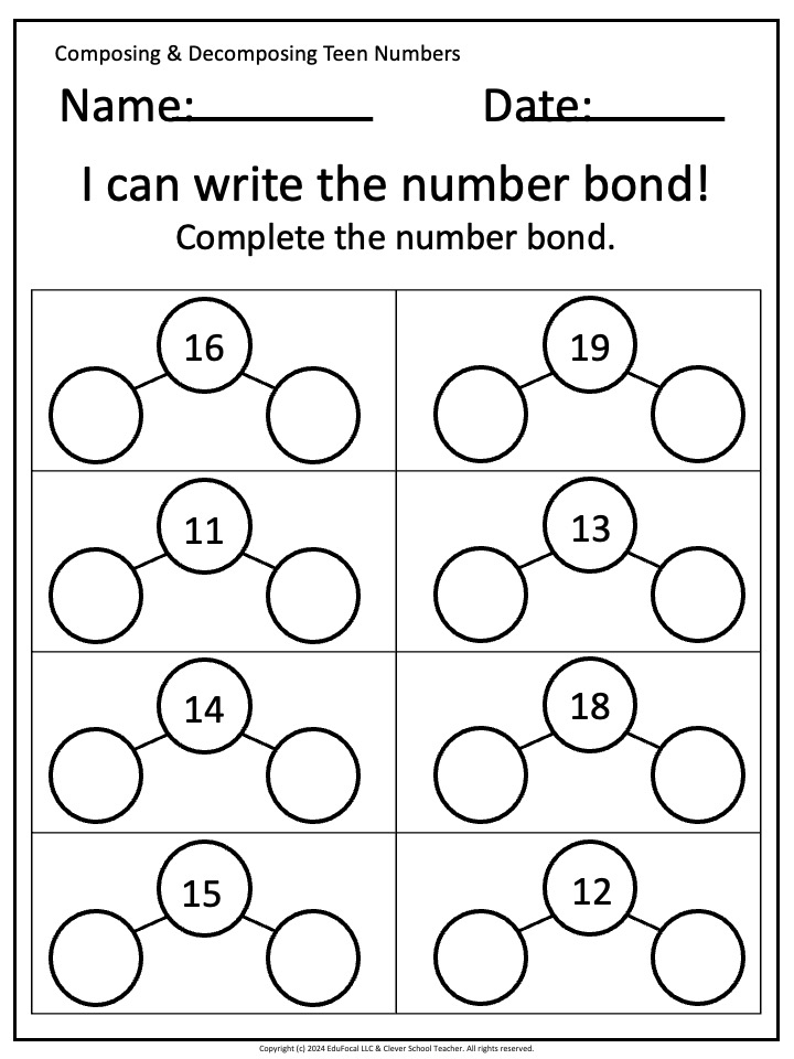 Composing and Decomposing Teen Numbers - Clever School Teacher