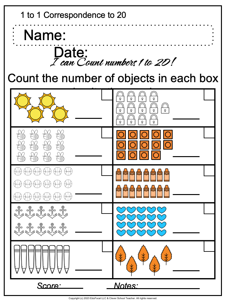 Counting and Sorting Assessment - Clever School Teacher