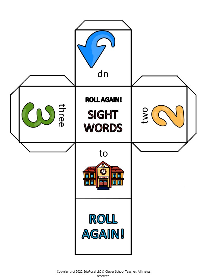 Sight Words Dice Game - Clever School Teacher