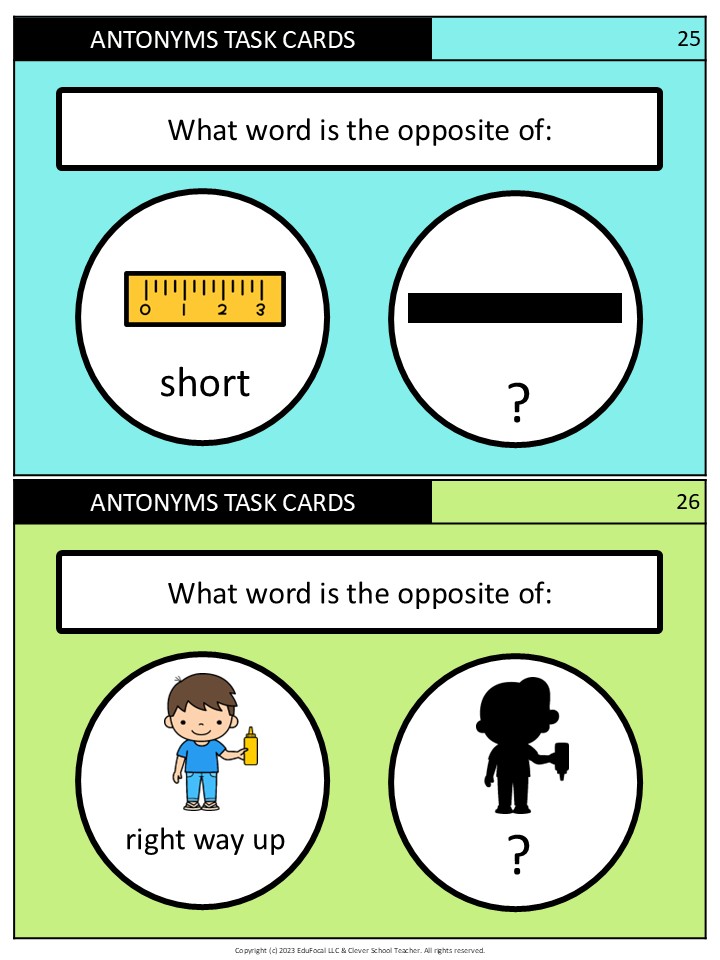 Antonyms Task Cards & Exit Tickets - Clever School Teacher