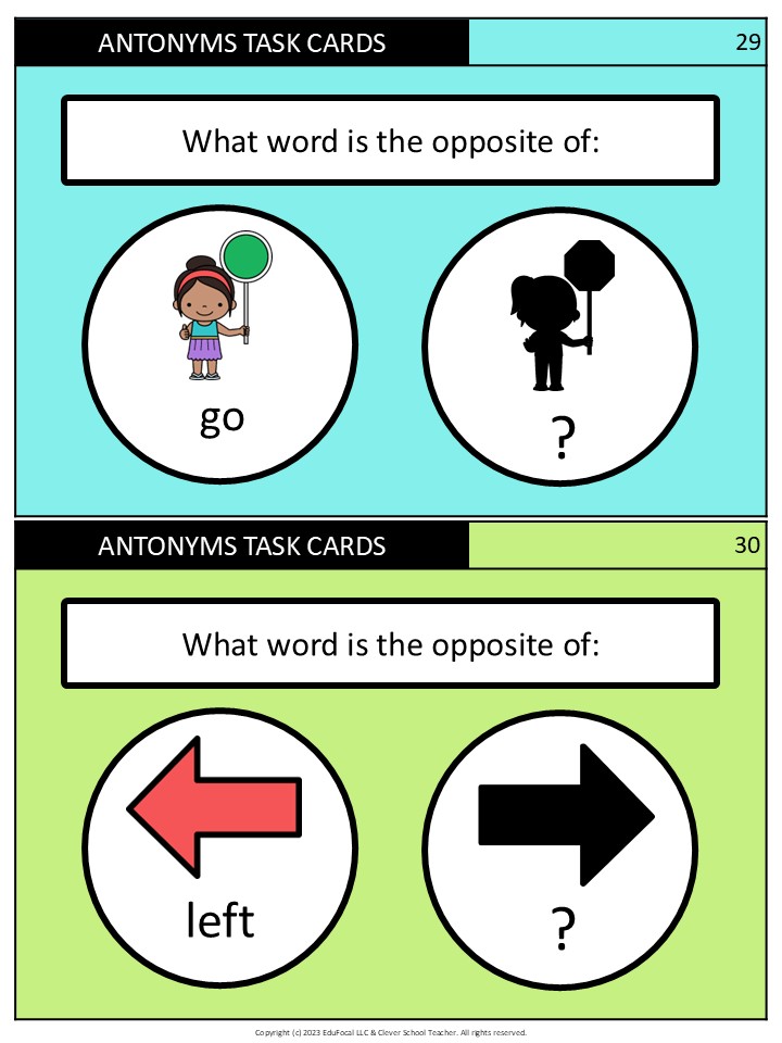 Antonyms Task Cards & Exit Tickets - Clever School Teacher