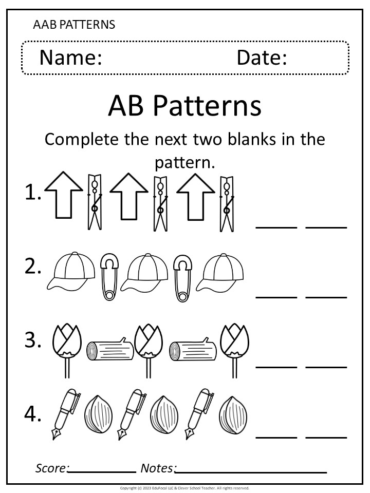Patterns Assessment - Clever School Teacher
