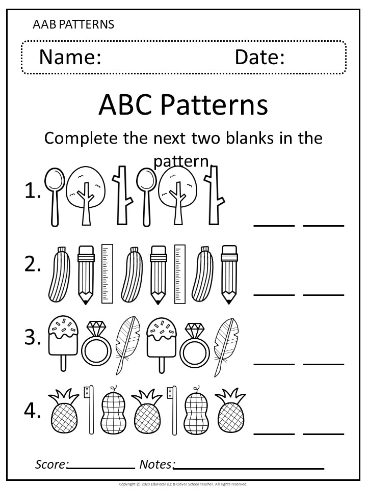 Patterns Assessment - Clever School Teacher